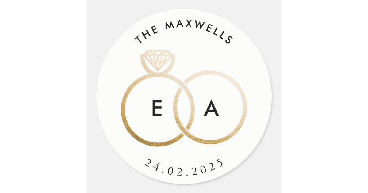 Modern Gold Rings Custom Wedding Sticker | Zazzle
