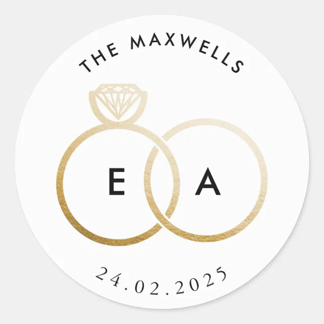 Modern Gold Rings Custom Wedding Sticker | Zazzle