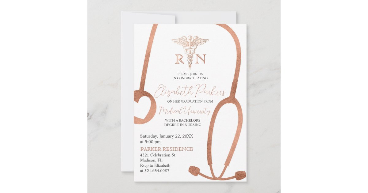 Modern Gold RN Nursing Graduation Party Invitation | Zazzle