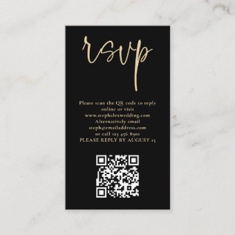 Modern Gold Script Black QR Code Wedding RSVP Enclosure Card | Zazzle