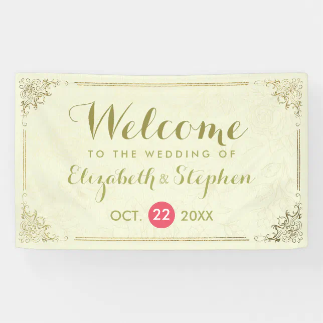 Modern Gold Script Floral Frame Wedding Banner | Zazzle