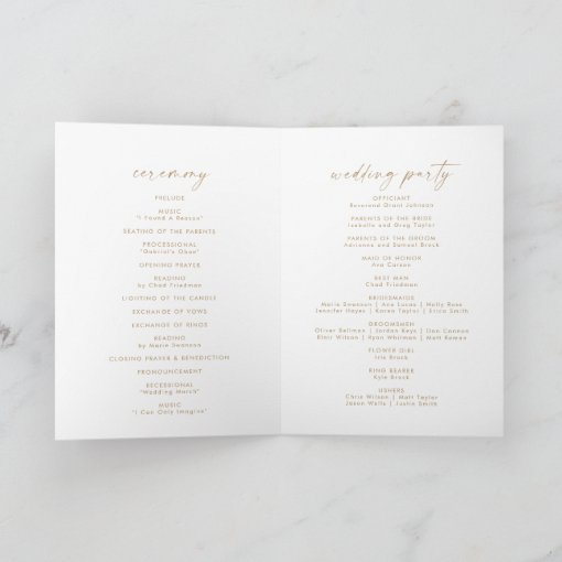 Modern Gold Script Folded Wedding Program | Zazzle