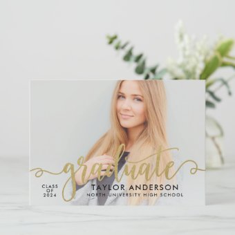 Modern Gold Script Graduate Photo Graduation Party Invitation | Zazzle