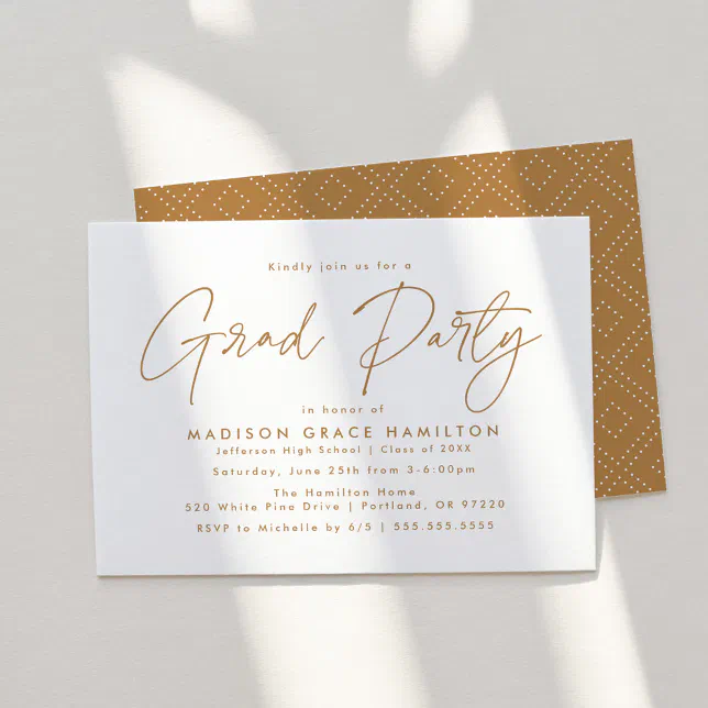 Modern Gold Script Graduation Party Invitation | Zazzle