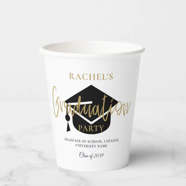 Modern Gold Script Graduation Party Welcome Sign Paper Cups | Zazzle