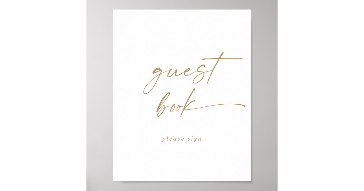 Modern Gold Script Guest Book Sign | Zazzle
