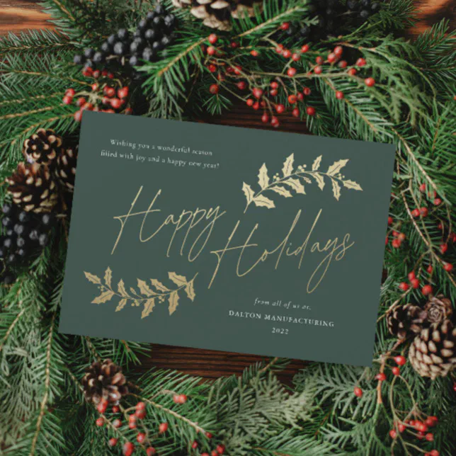 Modern Gold Script Happy Holidays Business Holiday Card | Zazzle