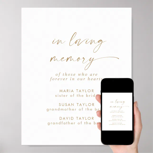 Modern Gold Script In Loving Memory Memorial Poster | Zazzle