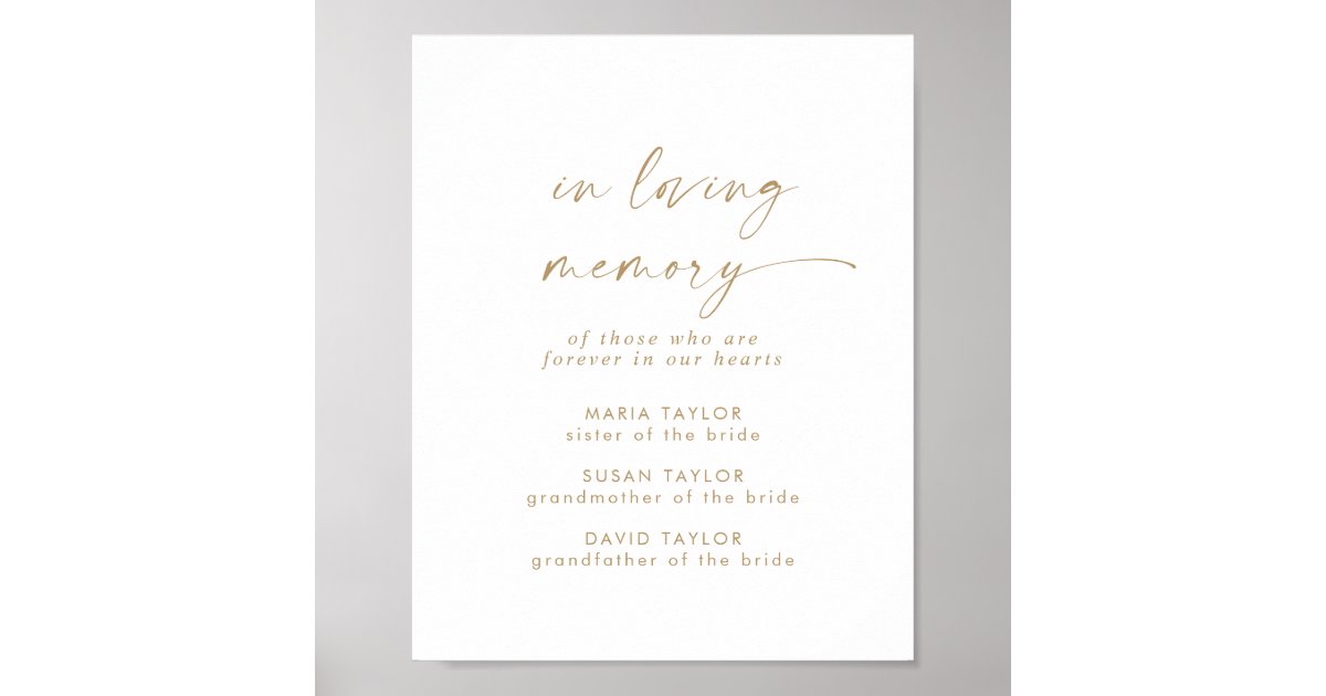 Modern Gold Script In Loving Memory Memorial Poster | Zazzle