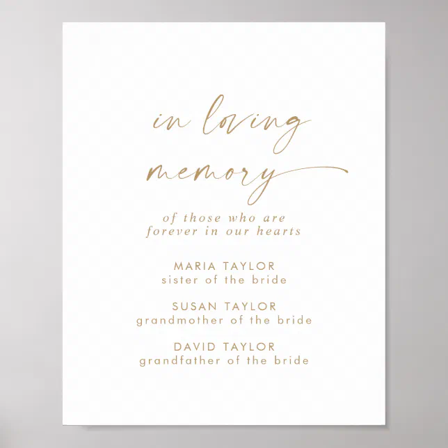Modern Gold Script In Loving Memory Memorial Poster | Zazzle