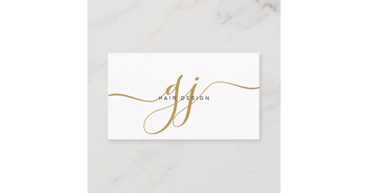 Modern Gold Script Monogram Initials Hair Stylist Business Card | Zazzle