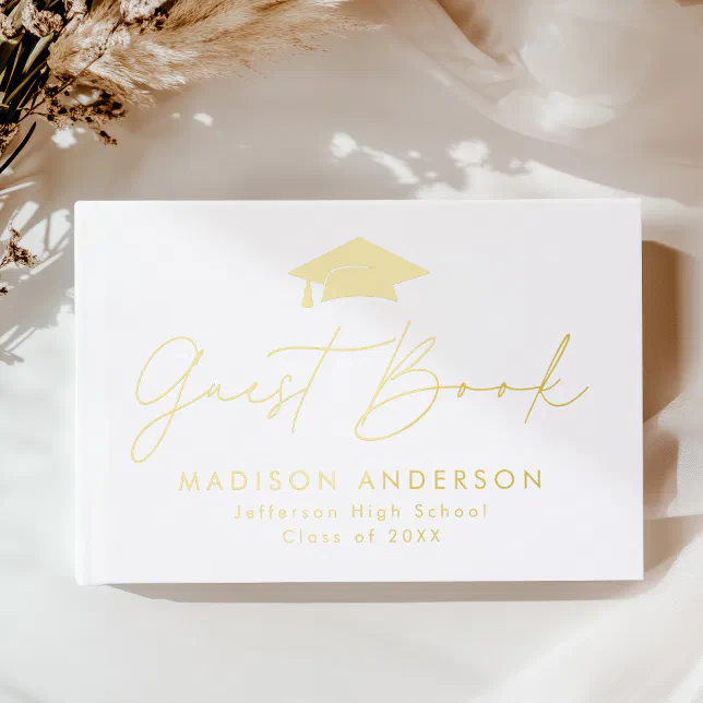 Modern Gold Script Photo Graduation Foil Guest Book | Zazzle