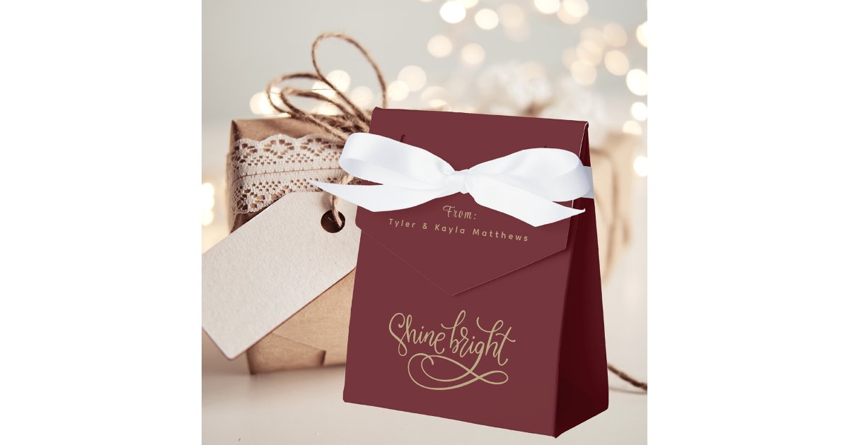 Modern Gold Script Simple Elegant Wine Red Favor Boxes | Zazzle