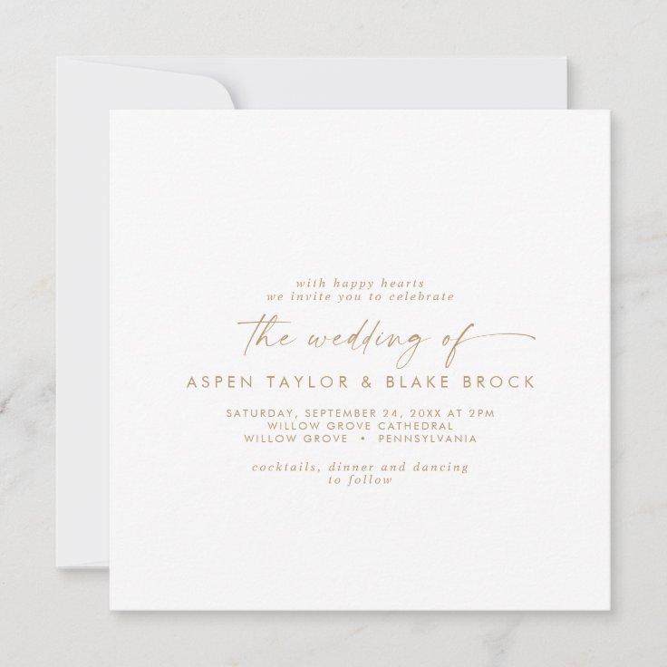 Modern Gold Script Square Wedding Invitation | Zazzle