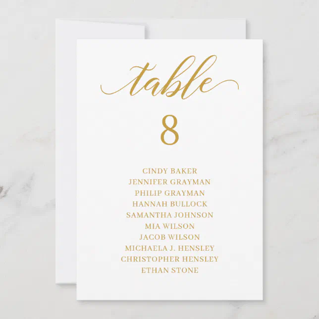 Modern Gold Script Table Number Seating Chart | Zazzle