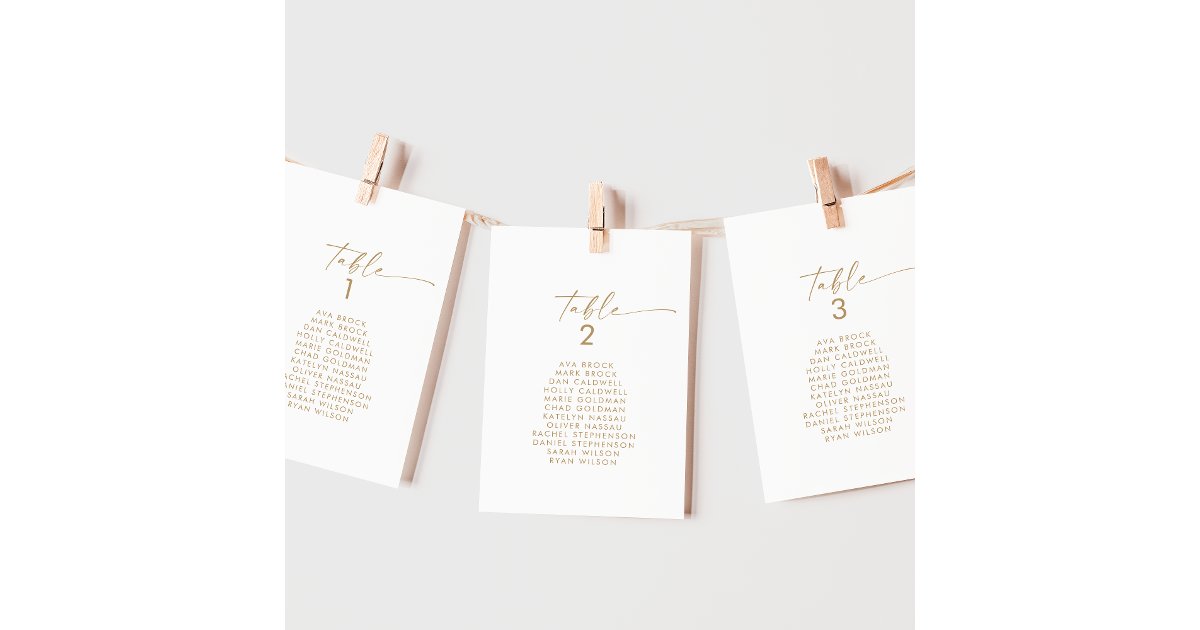 Modern Gold Script Table Number Seating Chart | Zazzle