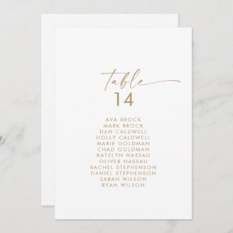Modern Gold Script Table Number Seating Chart | Zazzle