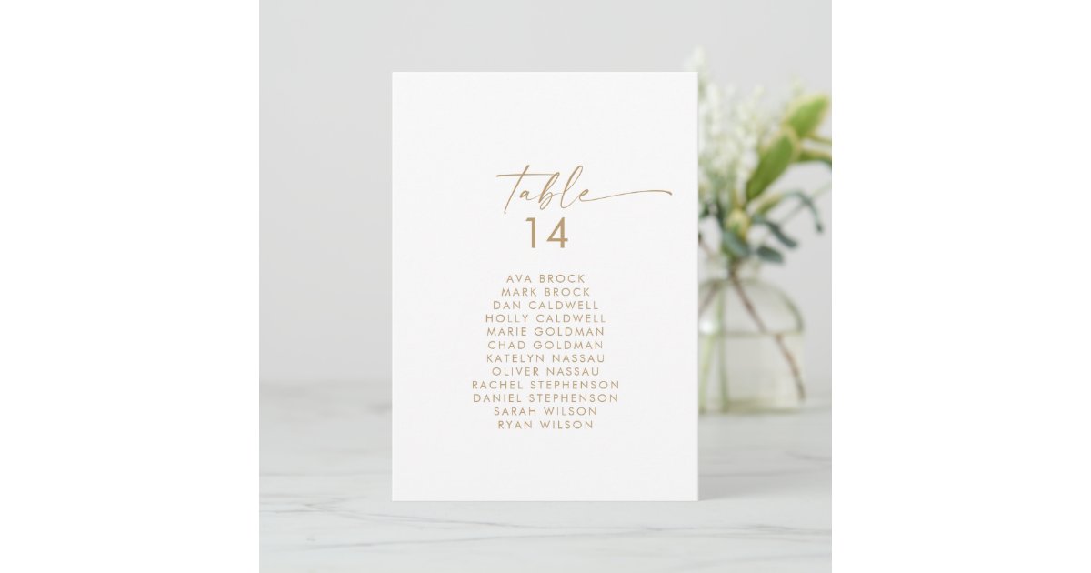 Modern Gold Script Table Number Seating Chart | Zazzle