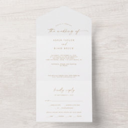 Modern Gold Script Wedding All In One Invitation | Zazzle