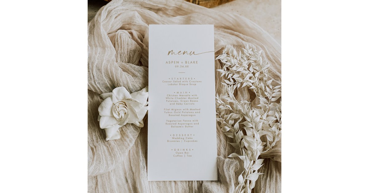 Modern Gold Script Wedding Dinner Menu | Zazzle