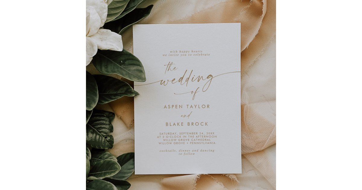 Modern Gold Script Wedding Invitation | Zazzle