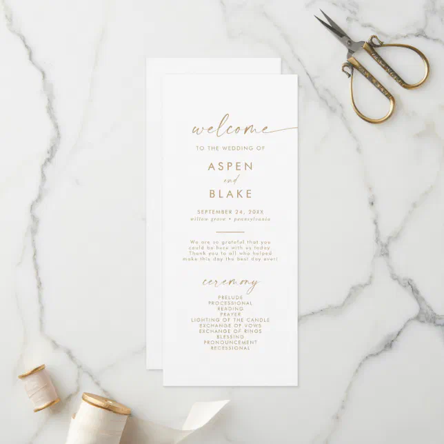 Modern Gold Script Wedding Program | Zazzle