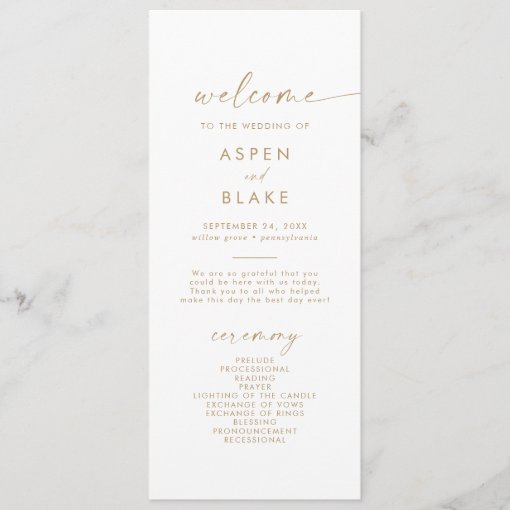 Modern Gold Script Wedding Program | Zazzle
