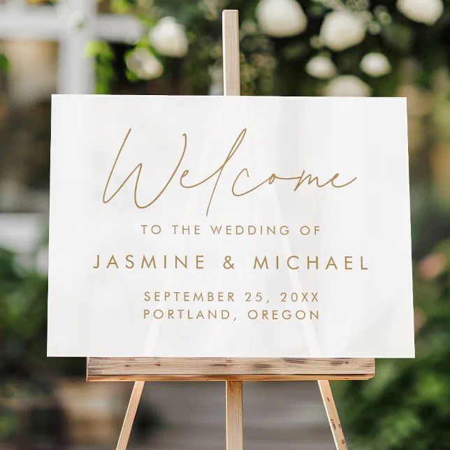 Modern Gold Script Wedding Welcome Acrylic Sign | Zazzle