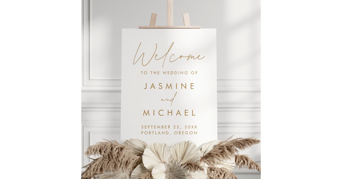 Modern Gold Script Wedding Welcome Sign | Zazzle