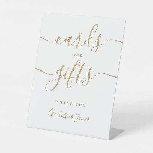 Modern Gold Signature Script Cards And Gifts Pedestal Sign | Zazzle