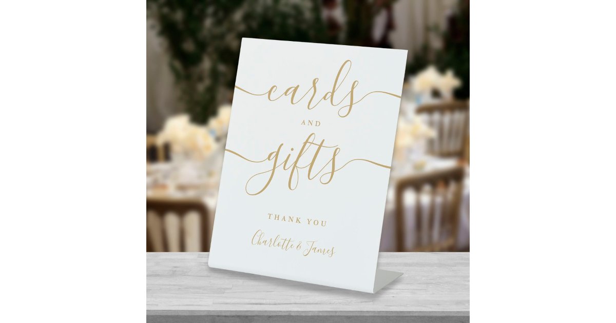 Modern Gold Signature Script Cards And Gifts Pedestal Sign | Zazzle