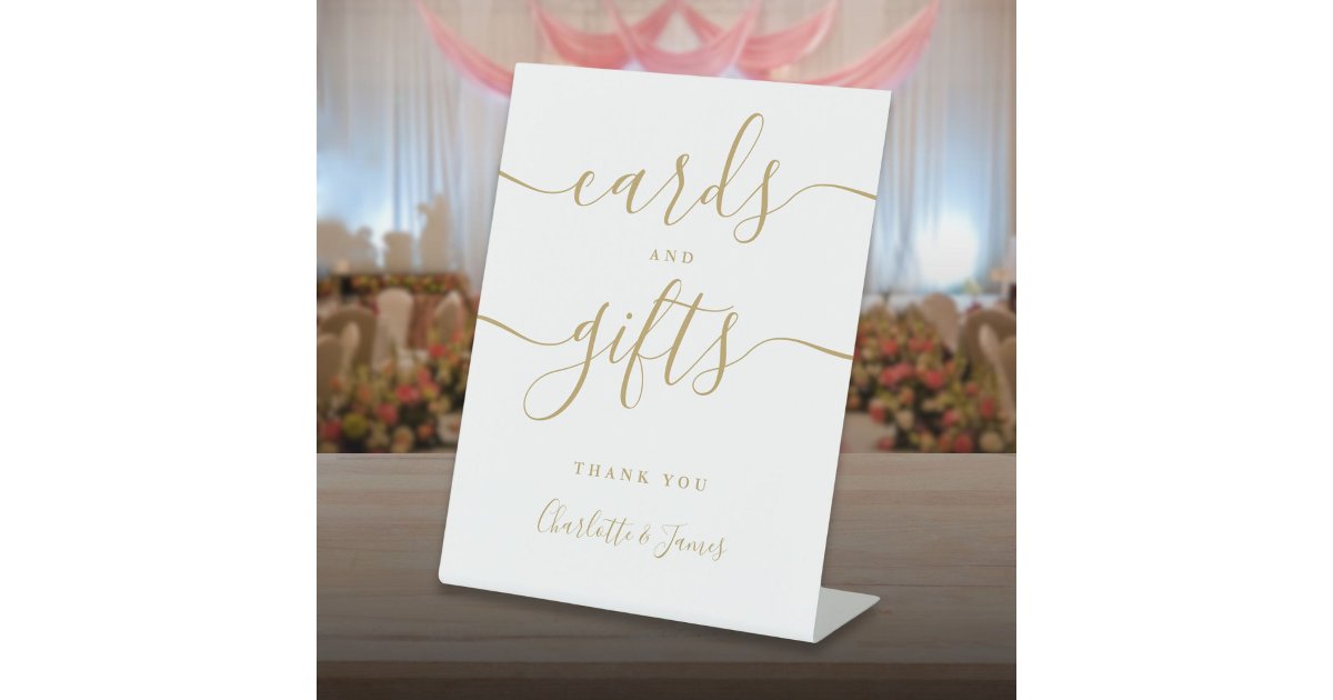 Modern Gold Signature Script Cards And Gifts Pedestal Sign | Zazzle