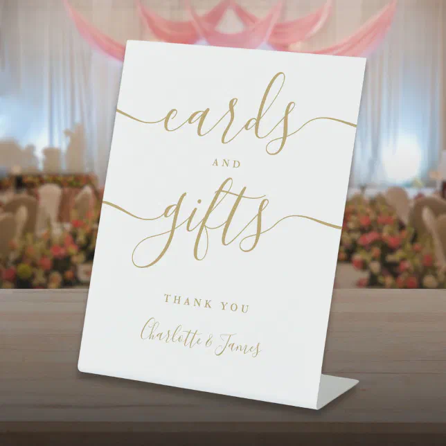 Modern Gold Signature Script Cards And Gifts Pedestal Sign | Zazzle