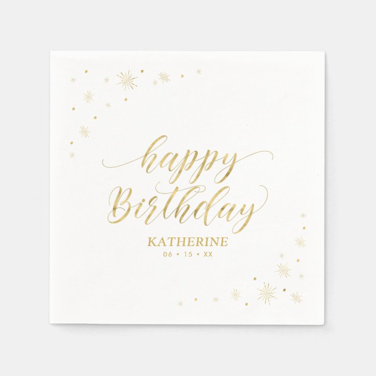 Modern Gold Sparkle Happy Birthday Paper Party Napkins | Zazzle