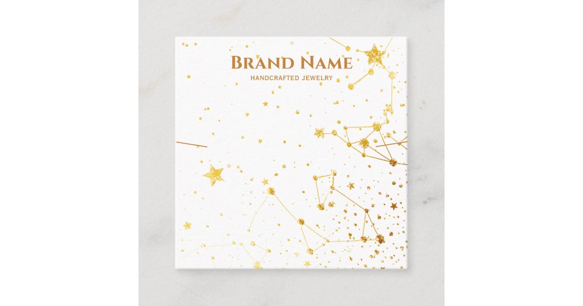 Modern Gold Star Line Art Necklace Display Square Business Card | Zazzle