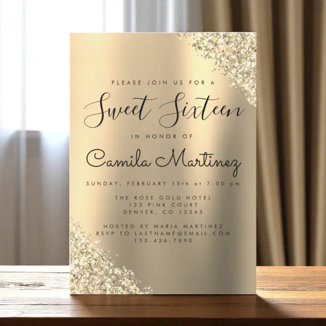 Modern Gold Sweet 16 Glitter Party Invitation | Zazzle