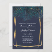 Modern Gold Teal Palm Leaves Geo Borders Wedding Invitation | Zazzle