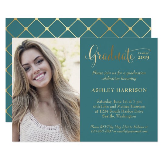 Modern Gold Teal Photo Graduation Party Invitation | Zazzle.com