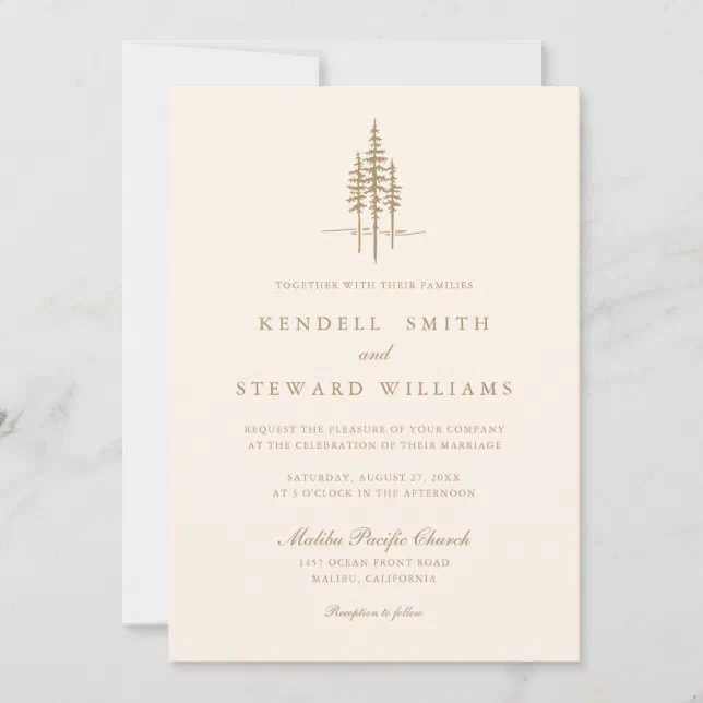 Modern Gold Tree Forest Rustic Wedding Invitation | Zazzle