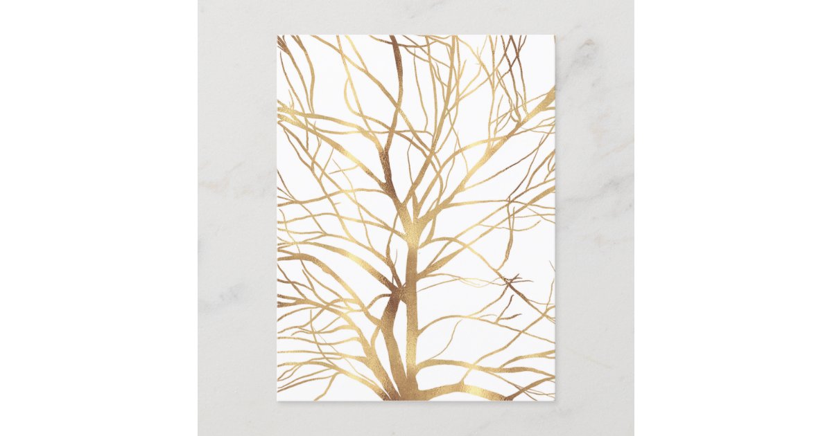 Modern Gold Tree Silhouette Minimal White Design Holiday Postcard | Zazzle