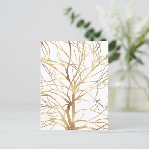 Modern Gold Tree Silhouette Minimal White Design Holiday Postcard | Zazzle