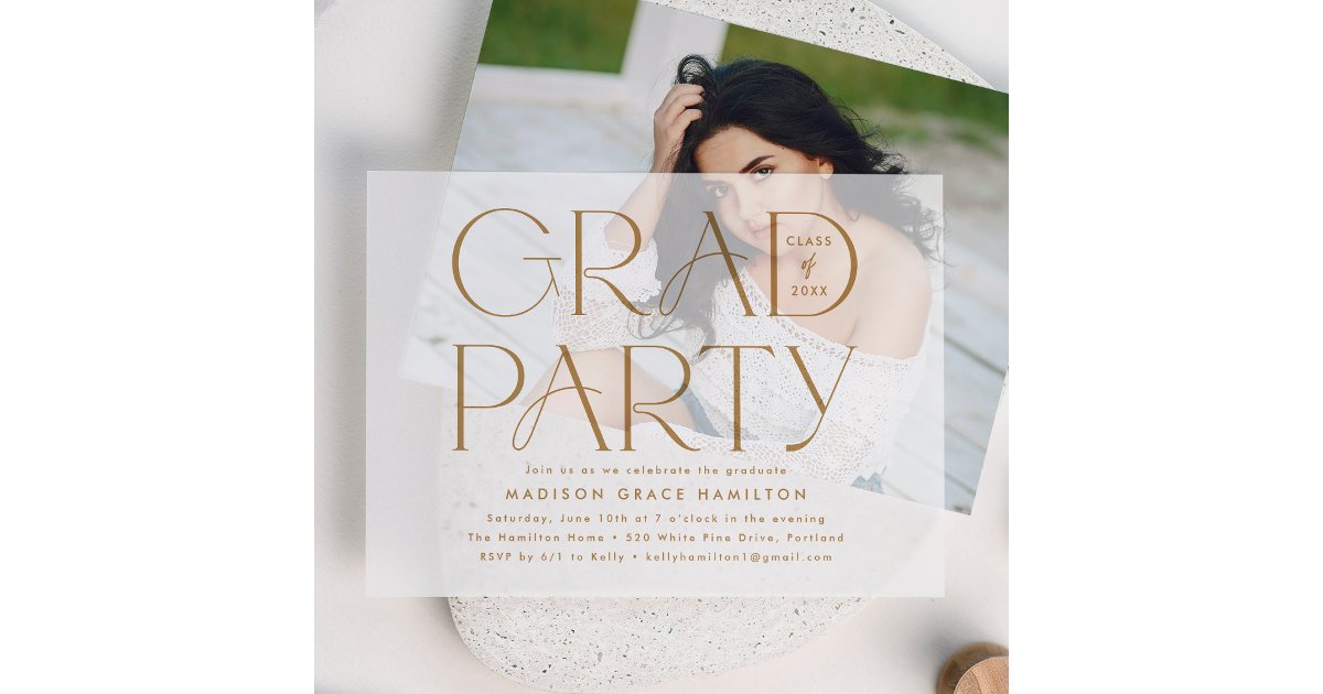 Modern Gold Typography Graduation Party Vellum Invitations | Zazzle