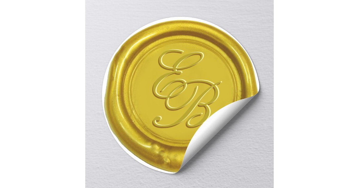 Modern Gold Wax Monogram Elegant Wedding Classic Round Sticker | Zazzle