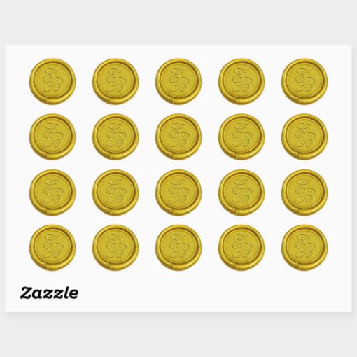 Modern Gold Wax Monogram Elegant Wedding Classic Round Sticker | Zazzle