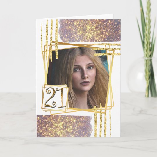 Modern gold white 21st geometric glitter shapes card | Zazzle.com