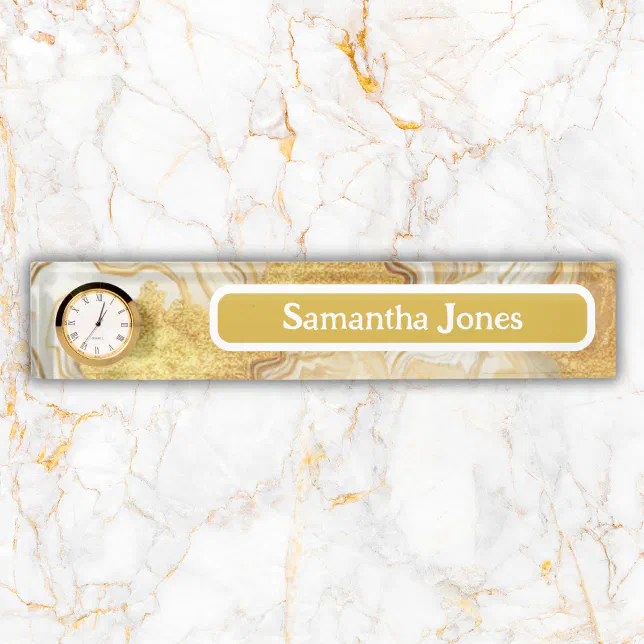 Modern Gold & White Agate Geode Monogram | Desk Name Plate | Zazzle