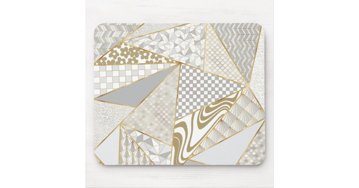 Modern Gold White Triangles Geometric Pattern Mouse Pad | Zazzle