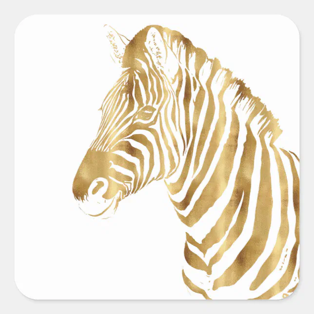 Modern Gold White Zebra Animal Safari Design Square Sticker | Zazzle