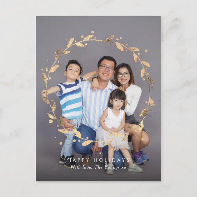 Modern Gold wreath family card postcard | Zazzle