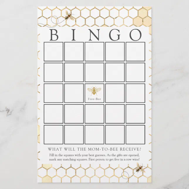 Modern Golden Bee Baby Bingo Game Card | Zazzle
